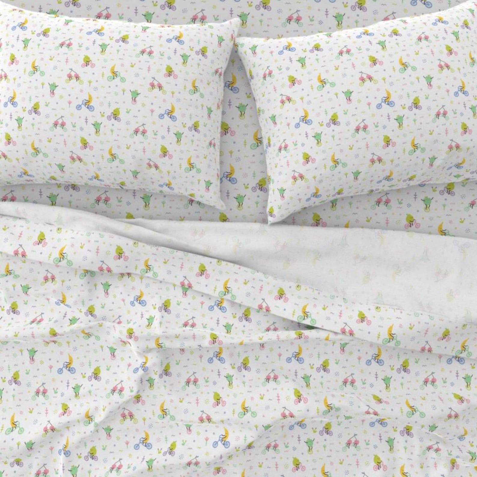 Whimsical Fruit Sheets - Fruits on Bikes by Kondratya - Bicycles Fun ...