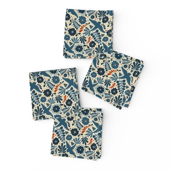 Spanish Style Cocktail Napkins set of 4 Talavera on Cream - Etsy