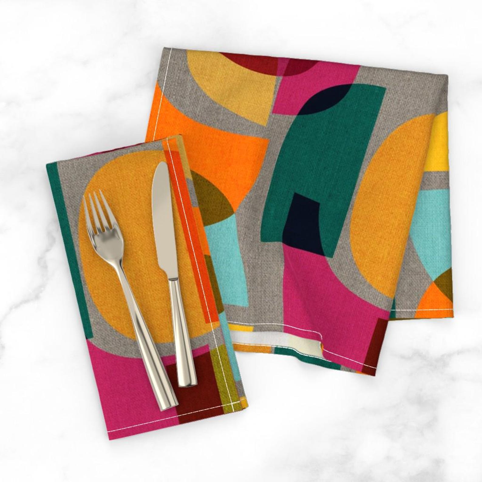 Midcentury Modern Dinner Napkins Set of 2 - Bright Geometric Retro ...
