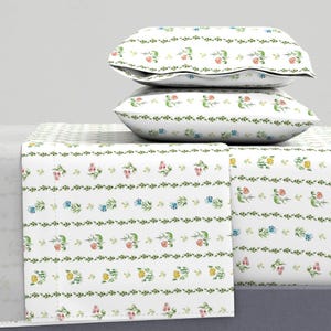 Cottage Stripe Sheets - Happy Greenery by Flowerandvine - Sweet Floral ...