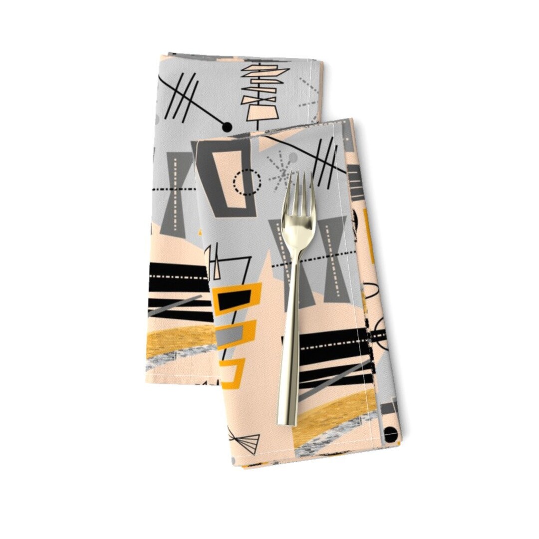 Mid-century Modern Dinner Napkins set of 2 Atomic Abstract Fish by ...