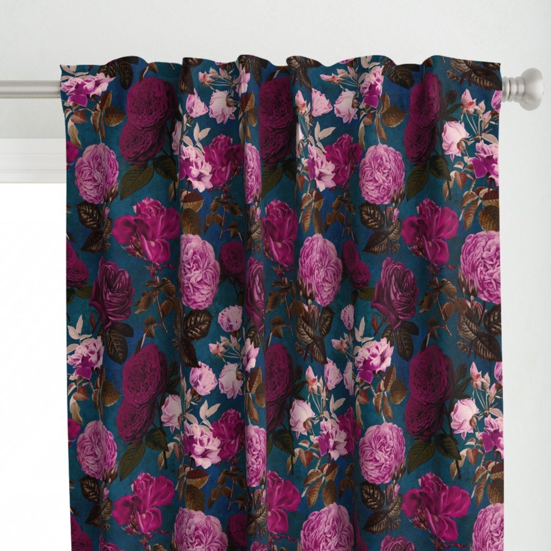Moody Classic Floral Curtain Panel - English Cottage Romantic Vintage ...