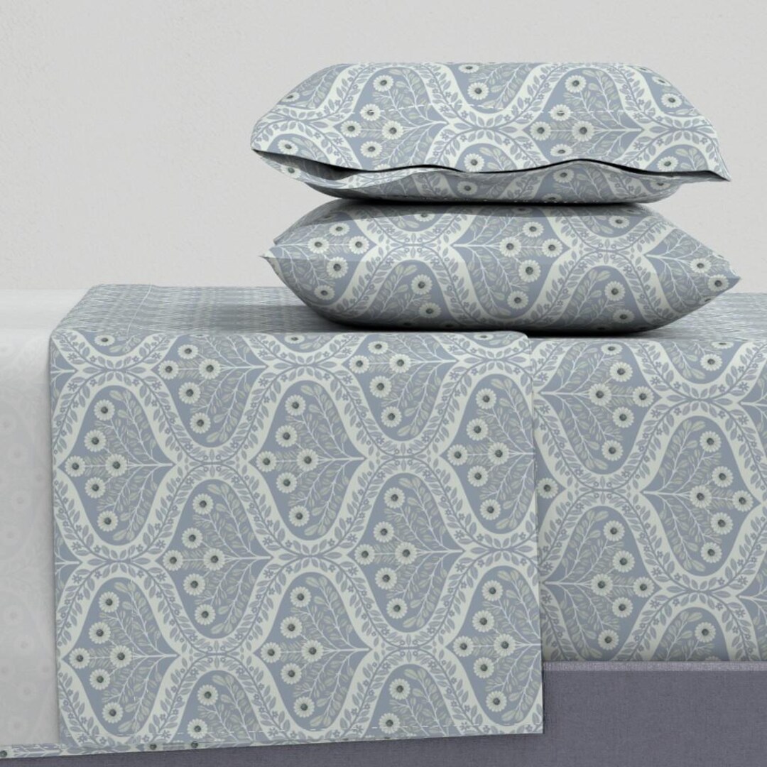 Botanical Ogee Sheets - Gray Ogee Daisy by Shellypenko - Cottage ...