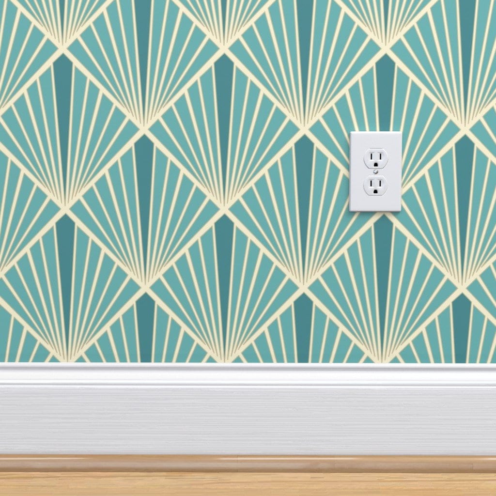 Aqua Art Deco Commercial Grade Wallpaper Art Deco Fans - Etsy
