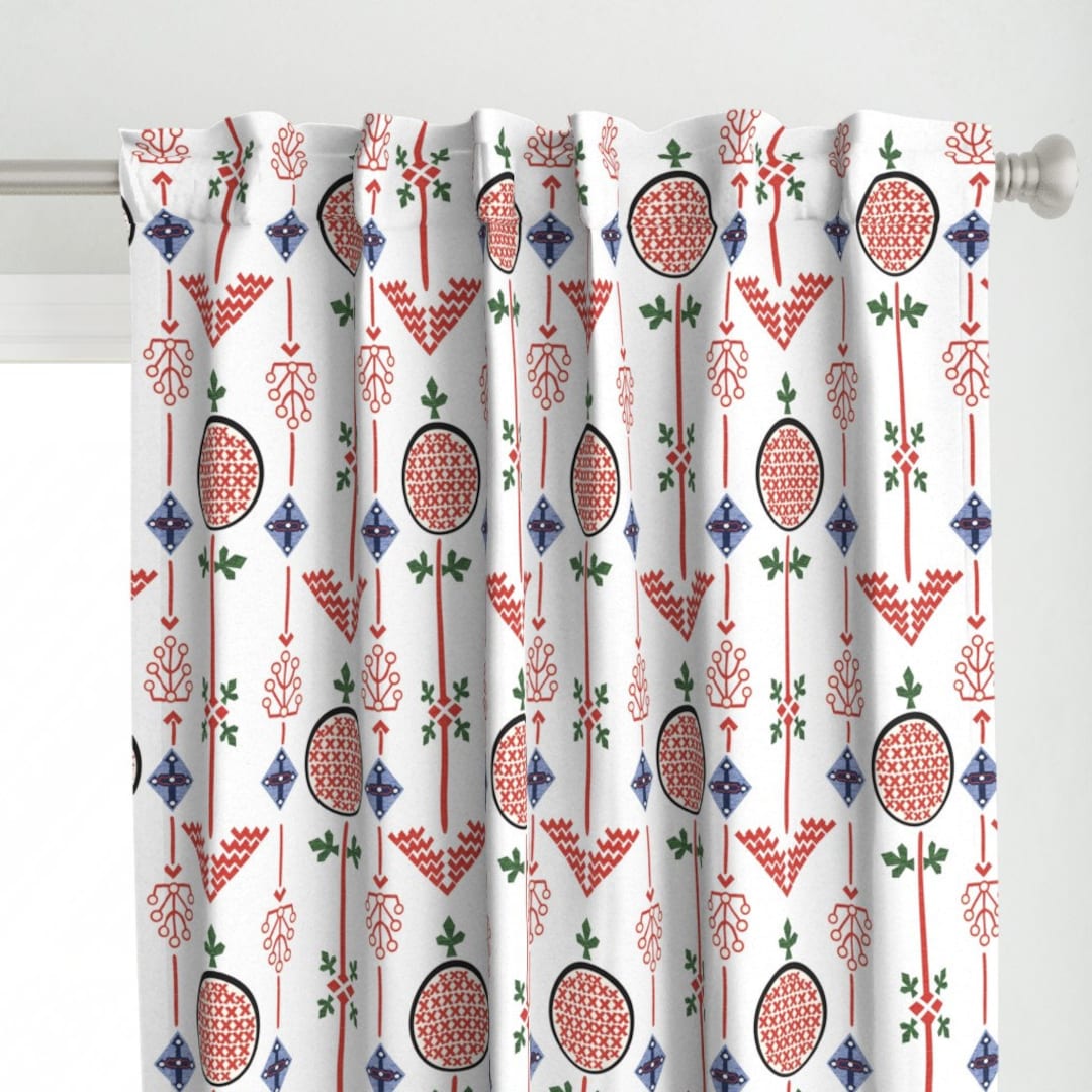 Hygge Curtain Panel - Minimalist Scandinavian Folk Art Home Decor Red ...