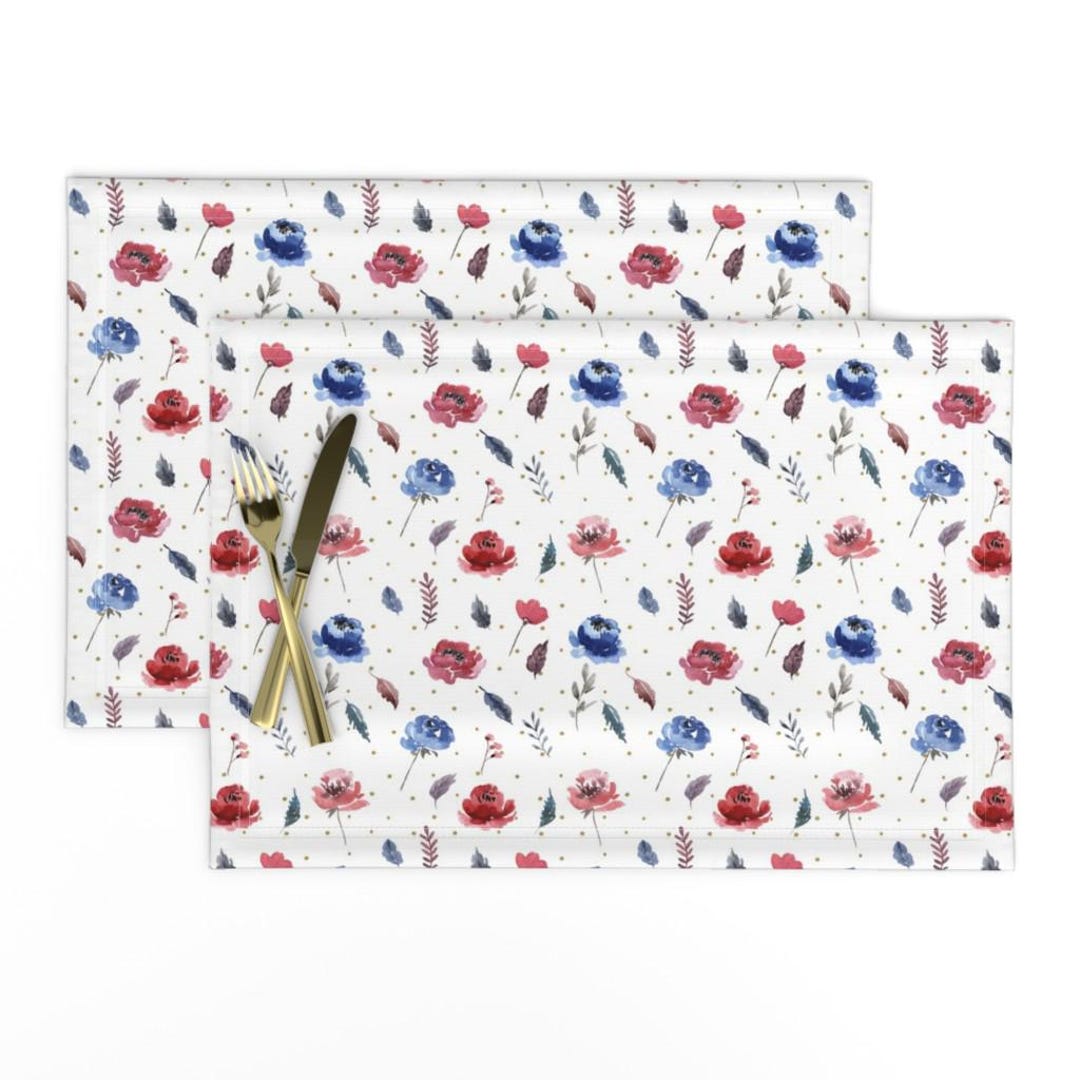 Floral 4th of July Placemats Set – Patriotic Watercolor Flowers - Etsy