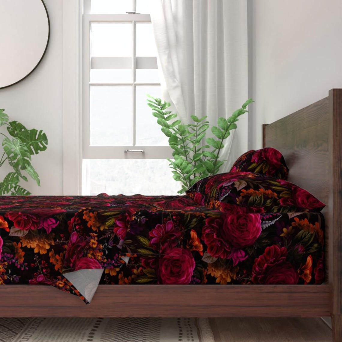 Moody Floral Sheets - Antique Painted Roses by Utart - Gothic Flower ...