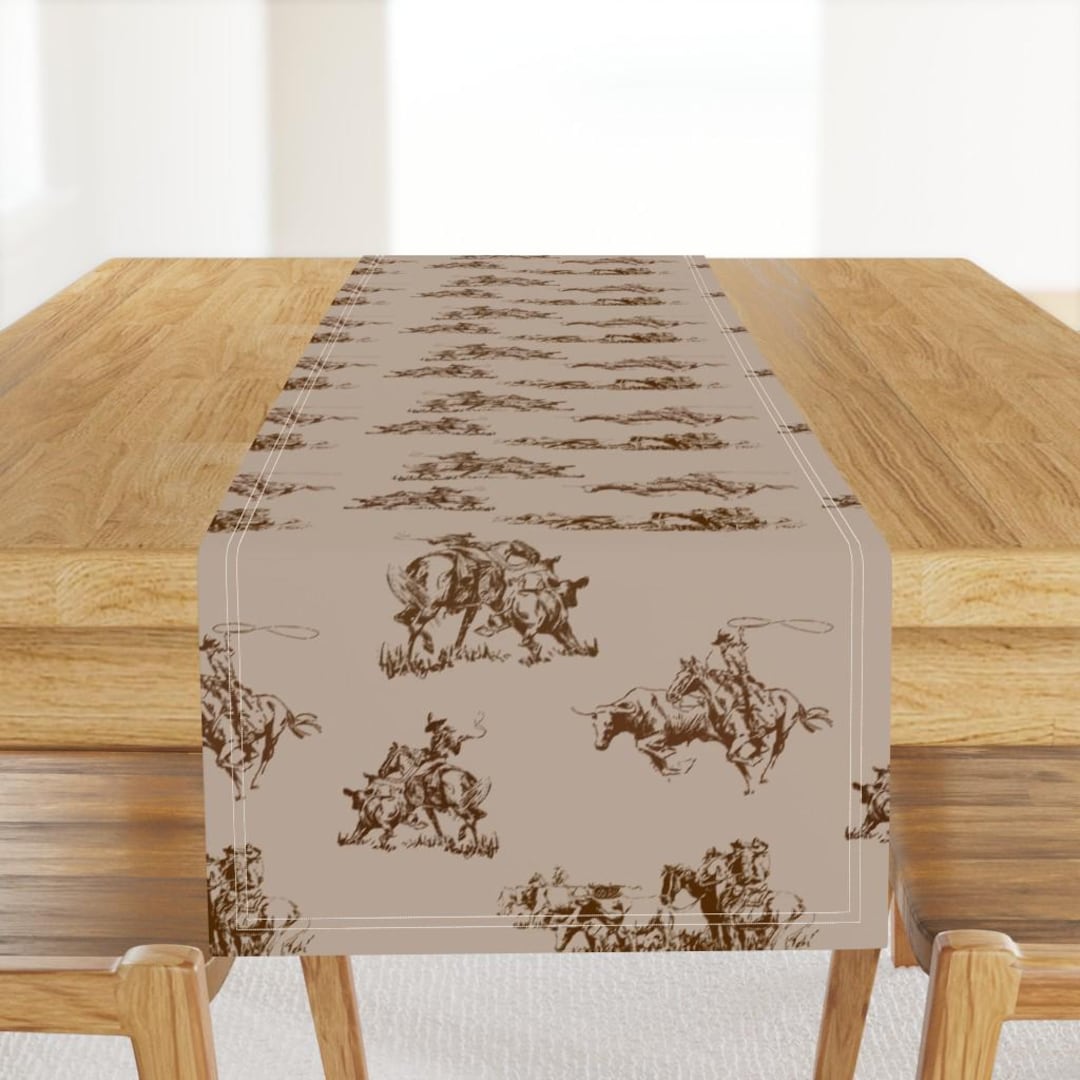 Western Cowboy Table Runner - Rustic Lodge Sepia Neutral Brown Wild ...