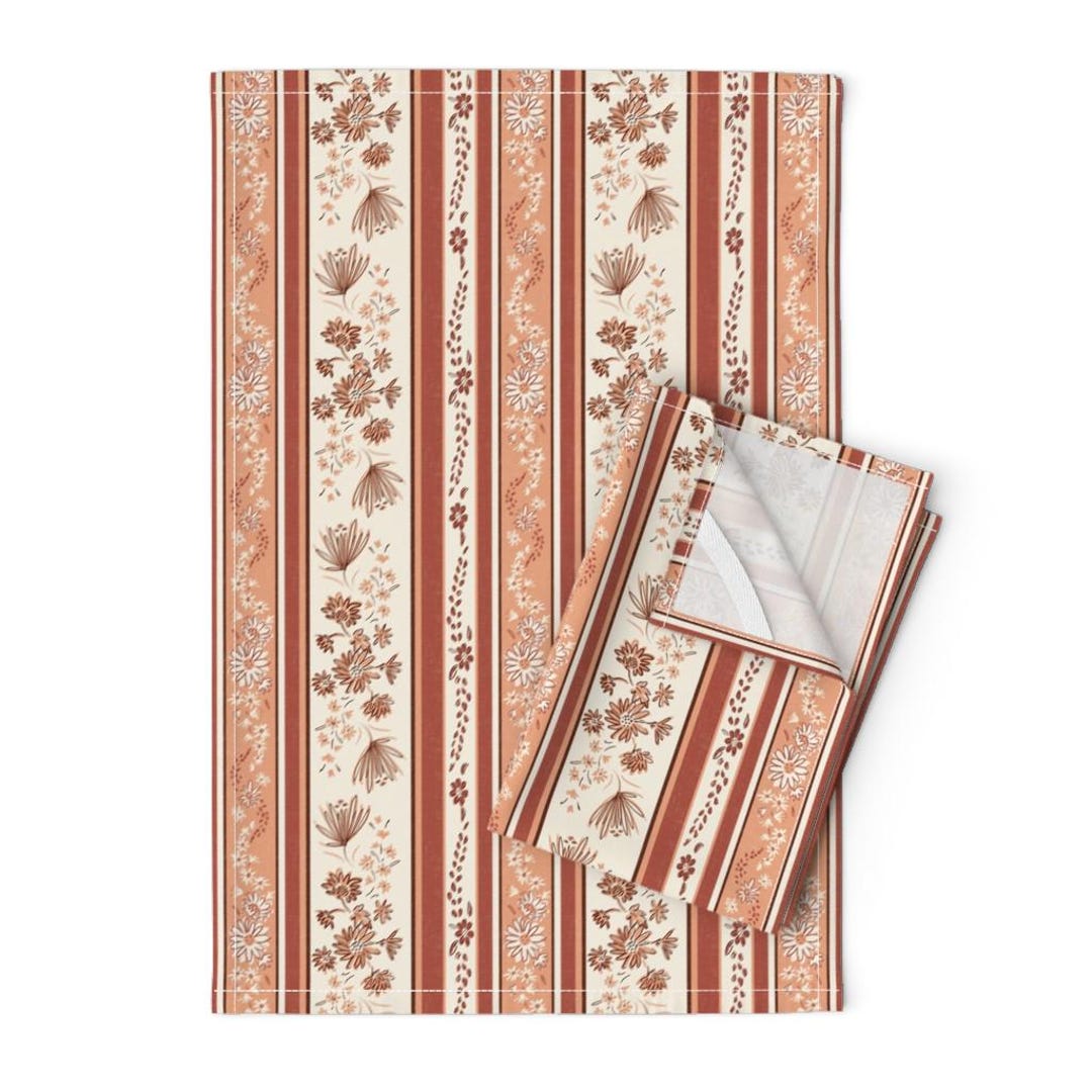 French Country Flora Tea Towels Set of 2 - Soft Brick Red Apricot Peach ...