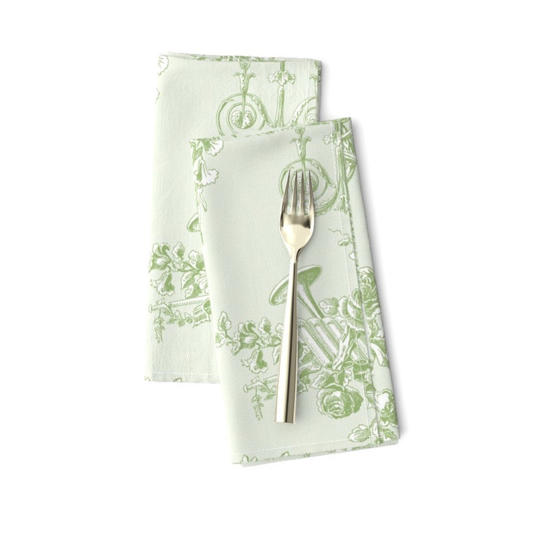 French Style Dinner Napkins set of 2 Marie Toile Basil Green by ...