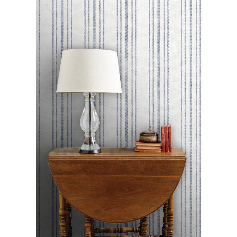 Blue French Ticking Non-pasted Wallpaper Farmhouse - Aegean Ticking ...