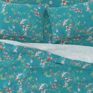Koi Fish Sheets Japanese Water Garden Teal by Designed_by_debby ...