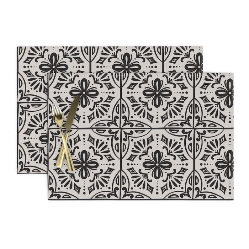 Traditional Tile Placemats Set of 2 Sevilla Taupe & Black | Etsy