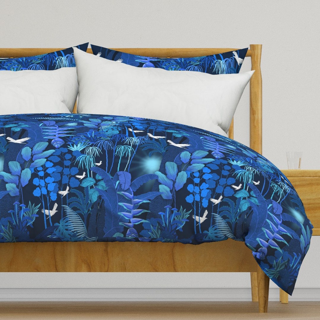 Maximalist Jungle Bedding Rainforest by J9design Cobalt Blue Indigo ...