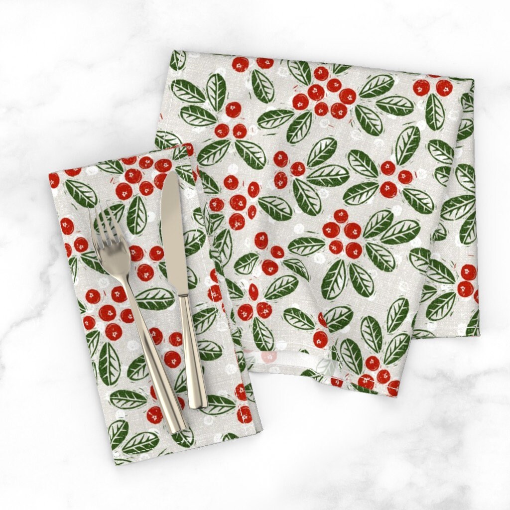 Christmas Dinner Napkins set of 2 Lingonberries by Fleabat - Etsy