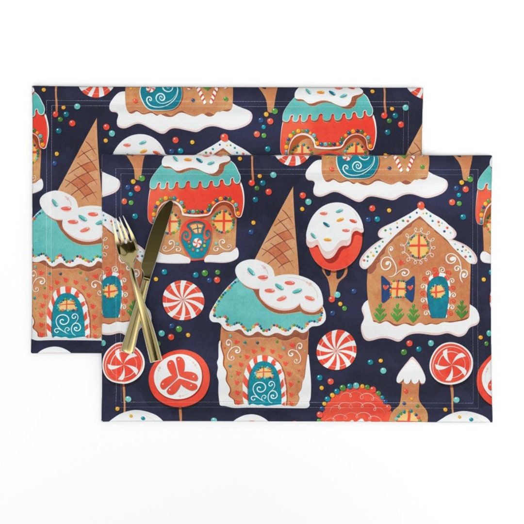 Christmas Placemats set of 2 Gingerbread Candy Land by - Etsy
