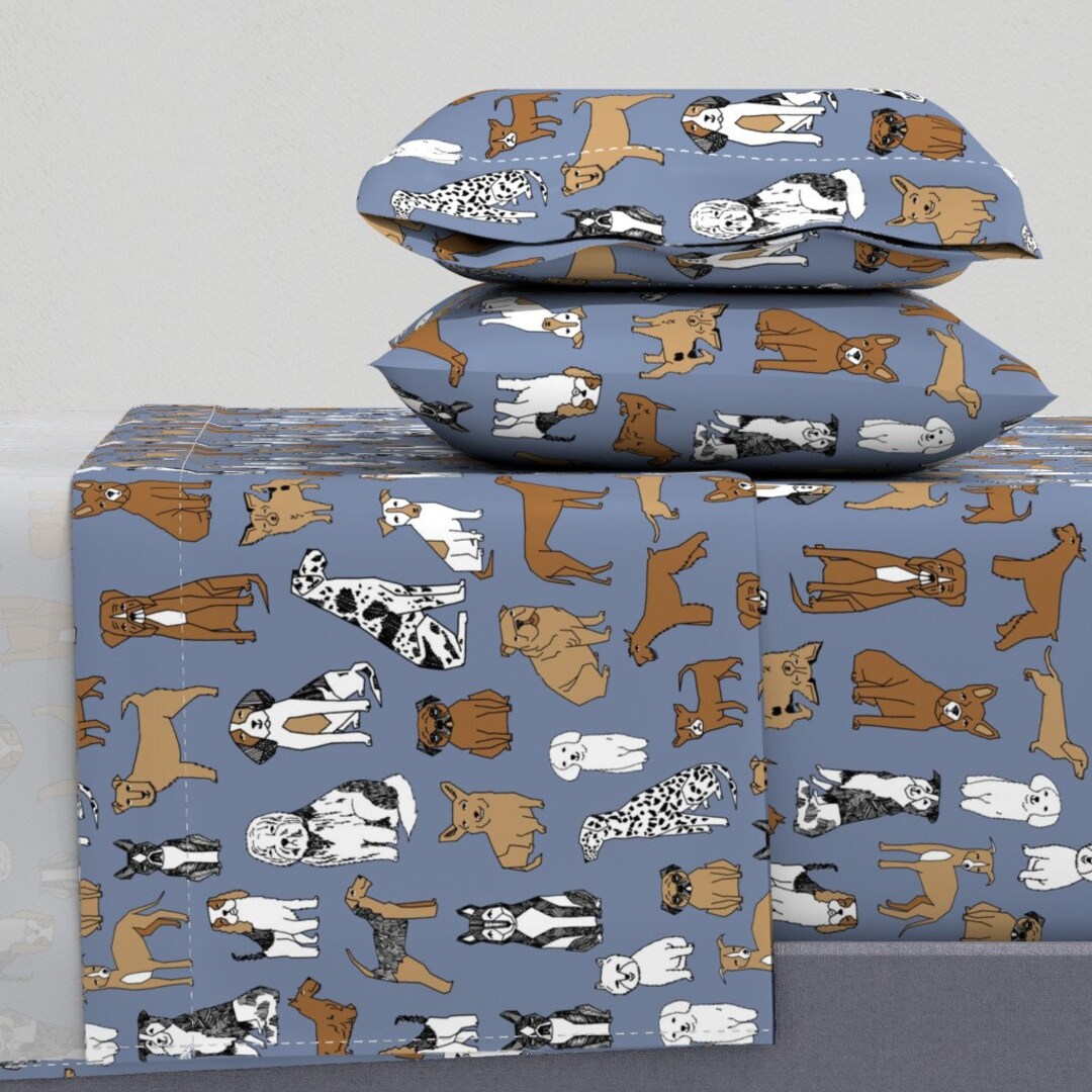 Dogs Sheets Happy Dogs Stonewash Blue by Andrea_lauren Animals Pets Kid ...