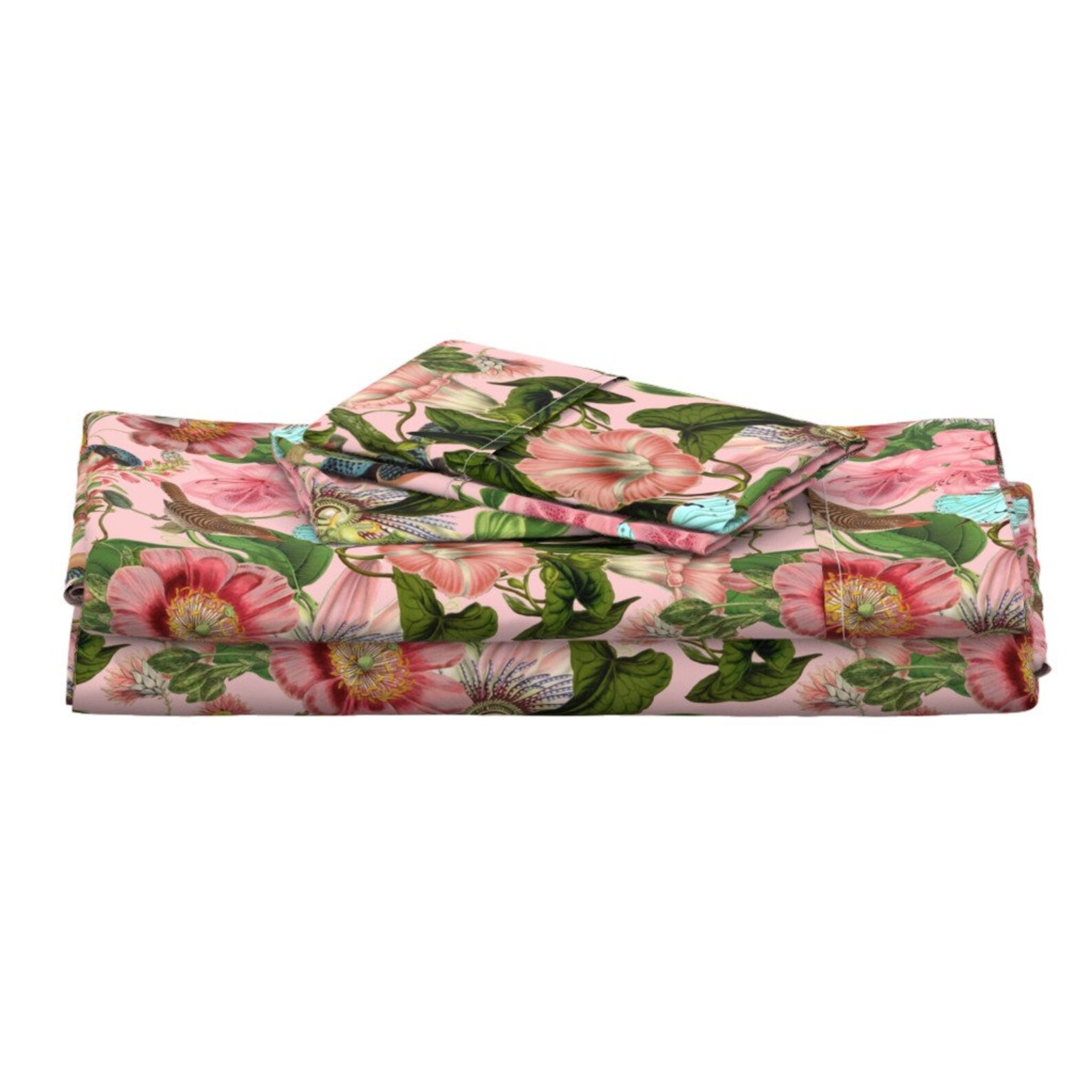 Pink Bird Garden Sheets Pink Botanical Floral by Yesterdaycollection ...