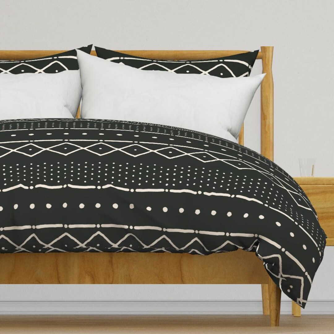 Boho Tribal Bedding - Mudcloth Bone on Black by Domesticate - African ...