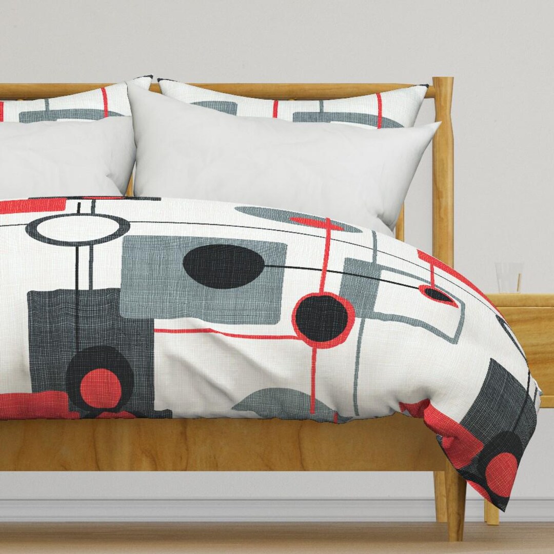 Midcentury Modern Bedding - Orbs and Squares by Chicca_besso - Red and ...