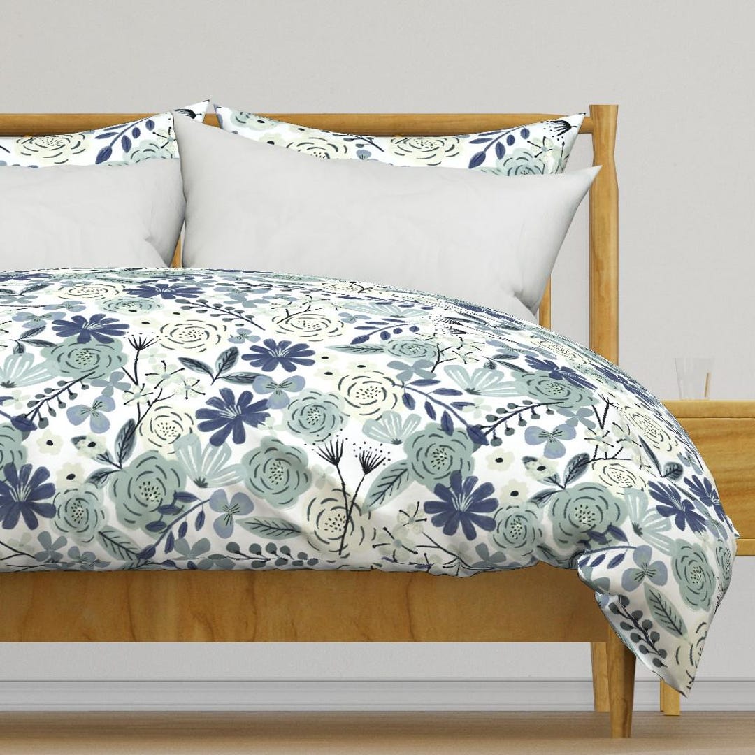 Blue Boho Floral Bedding - Flower Child Boho by Roochita - Sage Green ...