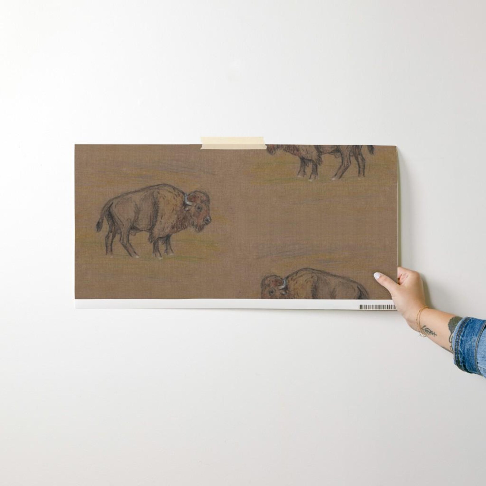 Rustic Western Non-pasted Wallpaper Monochrome Buffalo Bison - Bison or ...