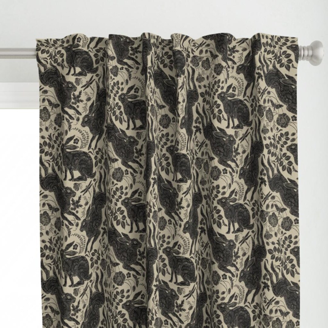 Woodland Rabbit Curtain Panel - Rabbit on Tan Medium by Silver_steer ...
