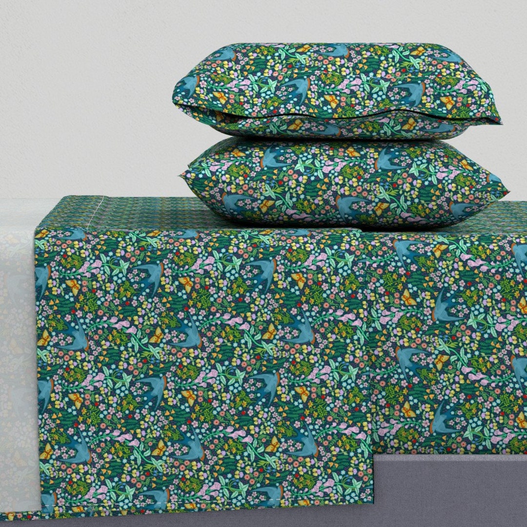 Whimsical Sheets Swallow Meadow Small by Artbygirija Floral Birds ...