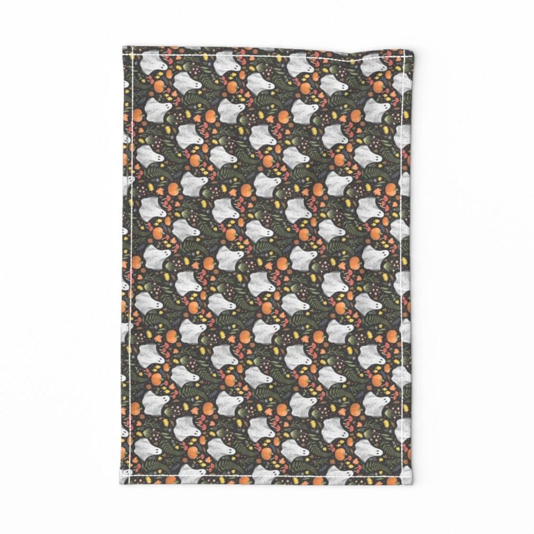 Cottagecore Ghosts Tea Towel: Halloween Autumn Linen Cotton - Etsy