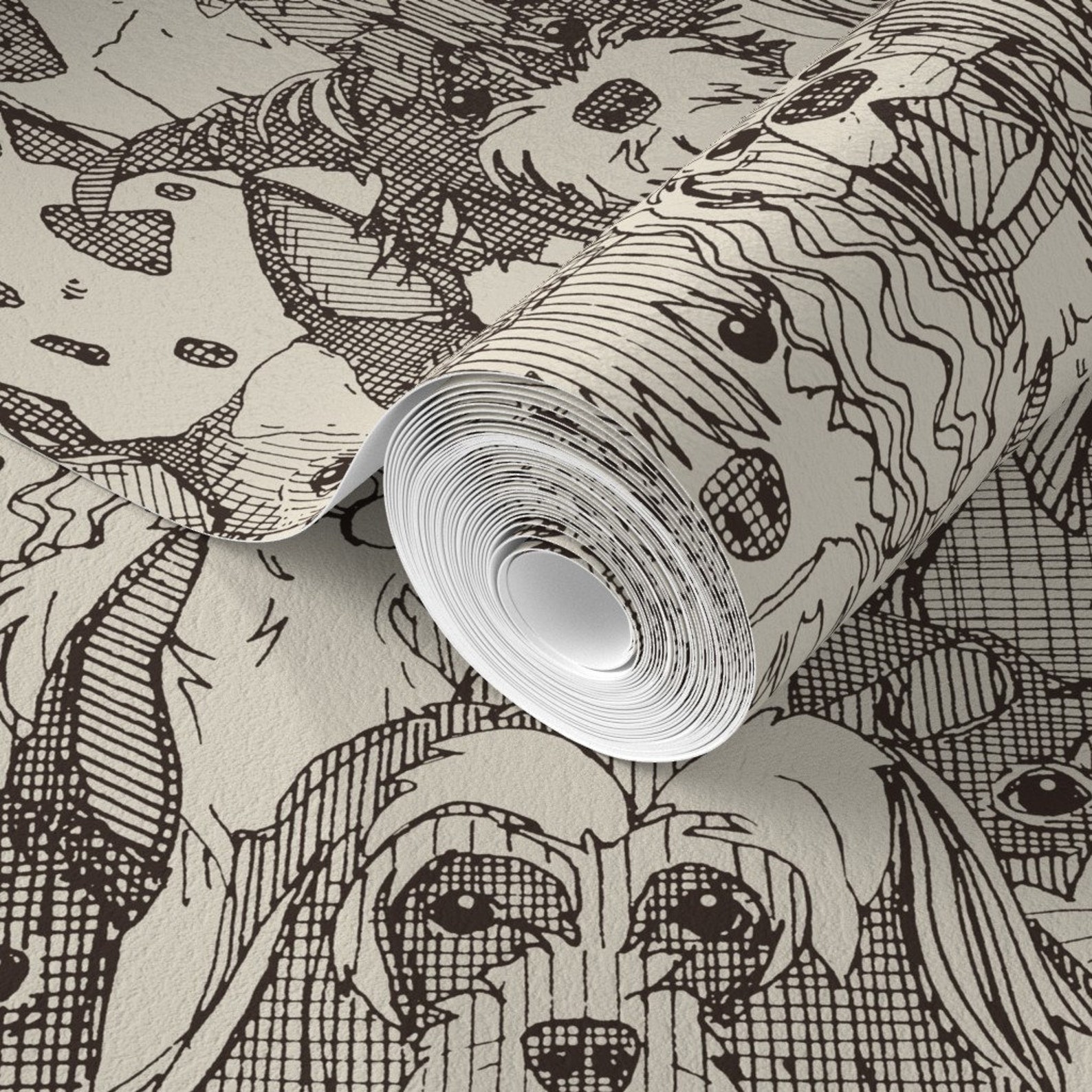 Neutral Dogs Non-pasted Wallpaper Dog Doodle Brown Beige Cream Dog ...
