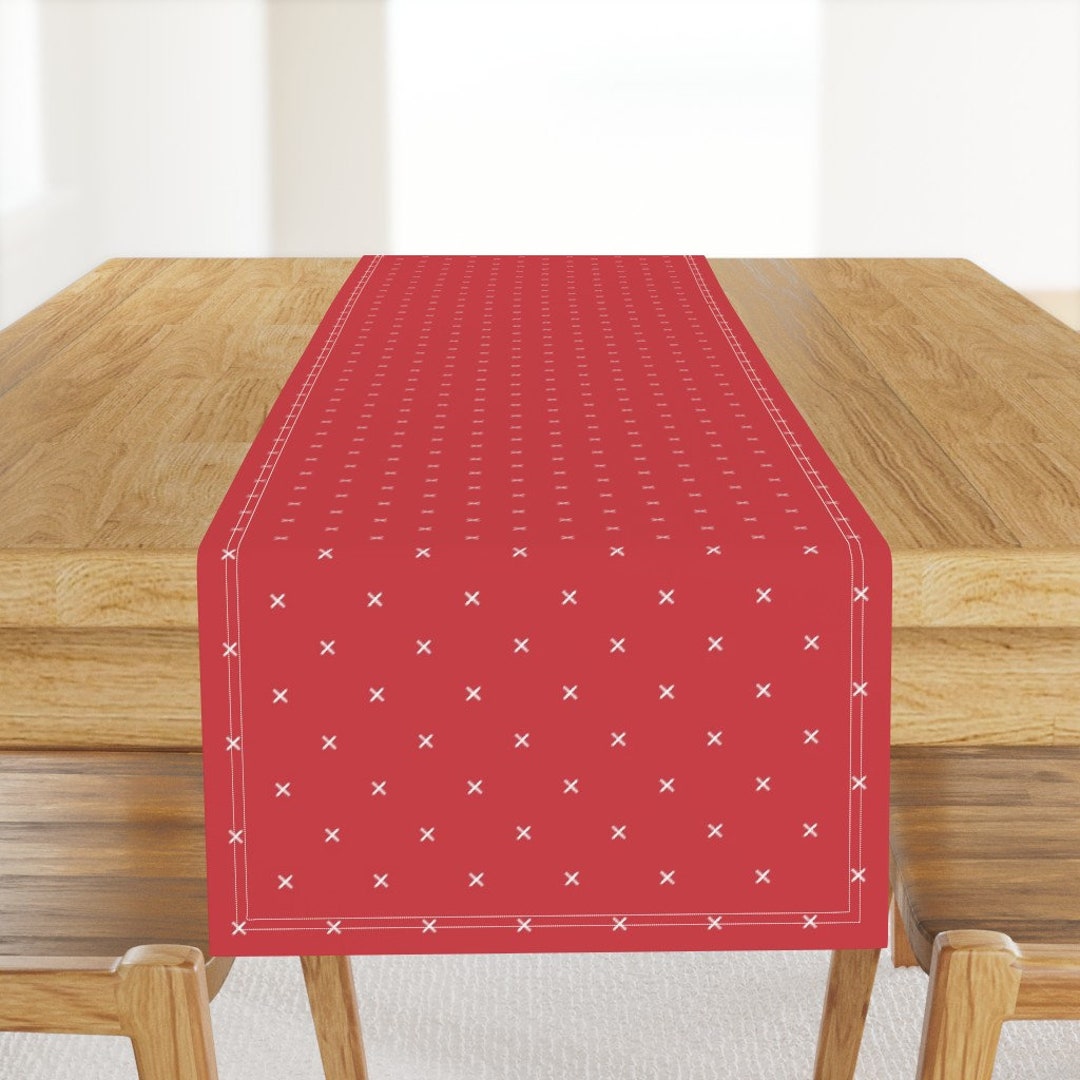 Modern Holiday Table Runner - Christmas X Red Polka Dots by Ivieclothco ...