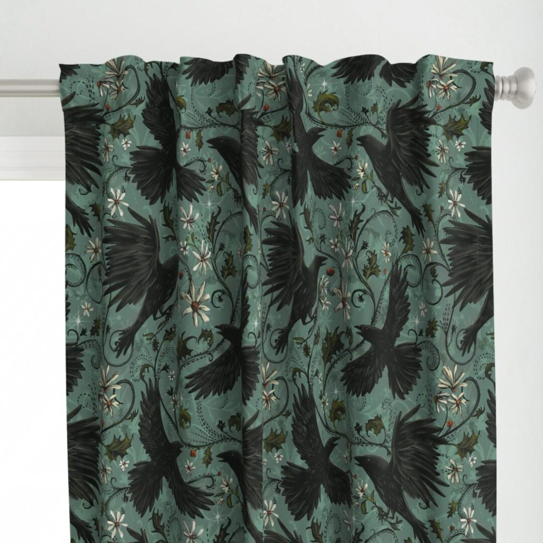 Gothic Ravens Curtain Panel - Autumn Floral Halloween Bohemian Magic ...