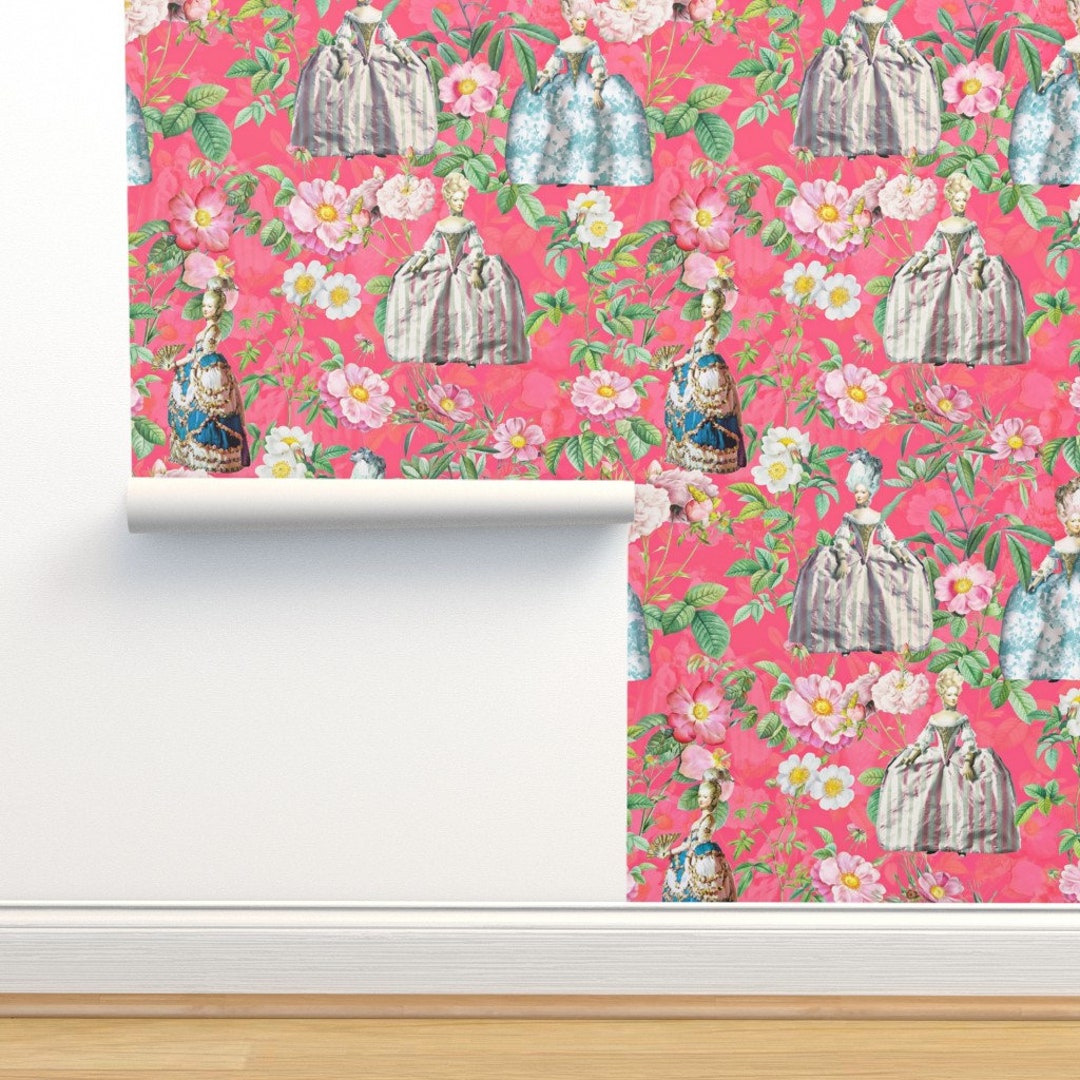 Rococo Commercial Grade Wallpaper Marie Antoinette in Her Rose Garden by Utart Baroque Chintz ...