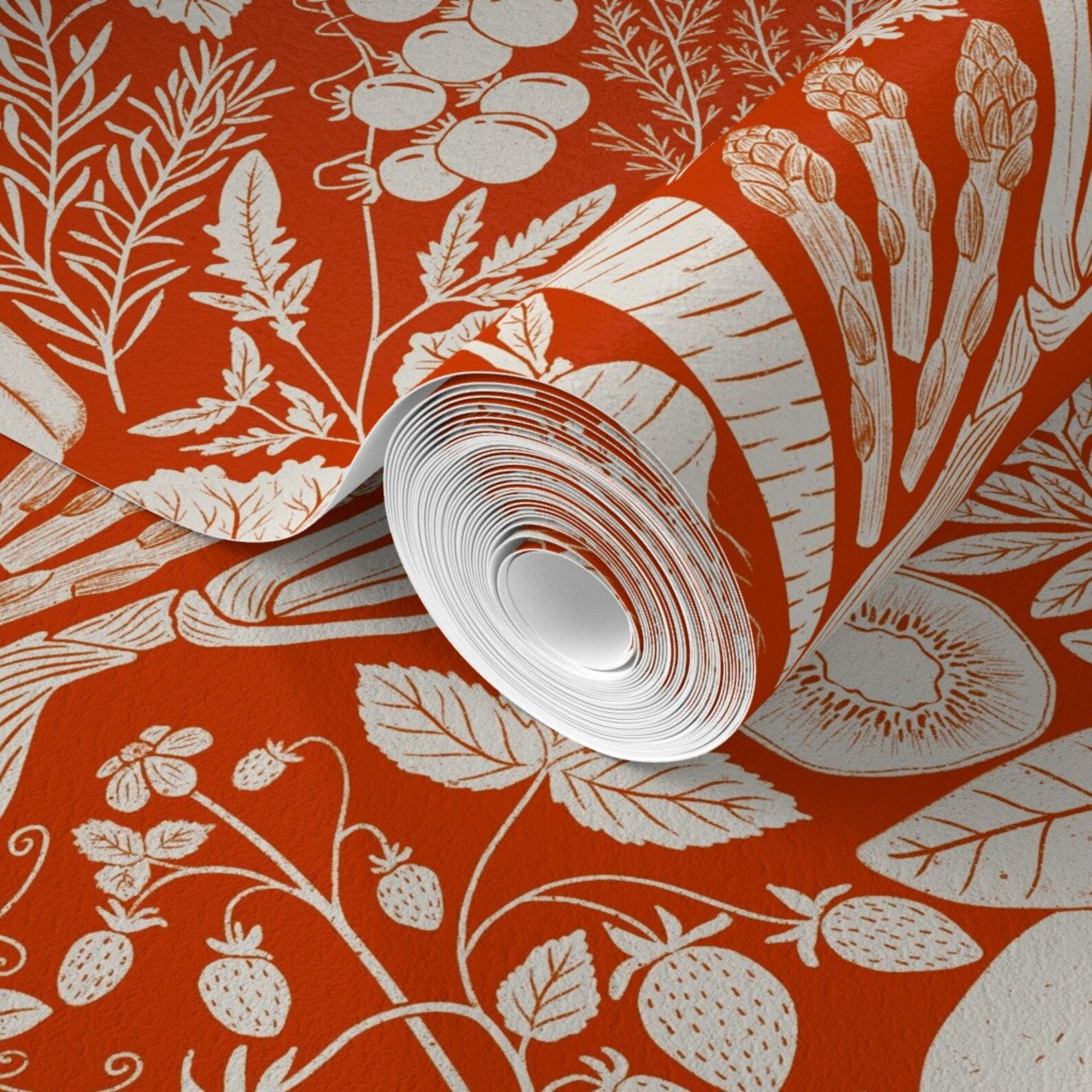 Fruit Damask Non-pasted Wallpaper Fruits Vegetables Carrot Orange ...