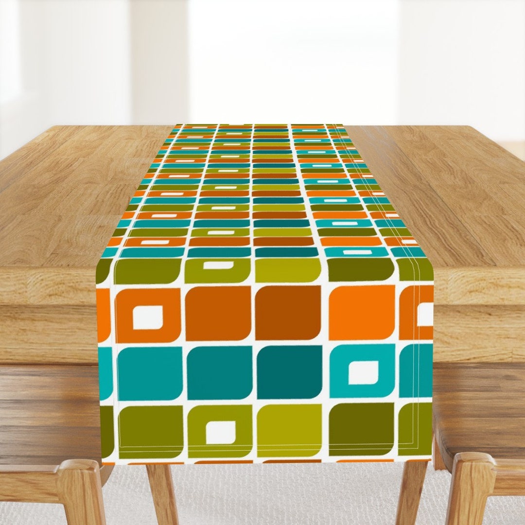 Mid Century Modern Table Runner - Retro Geometric Vintage Cotton Sateen ...