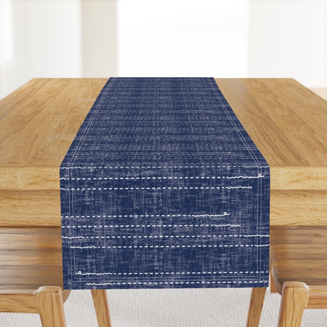 Indigo Lines Table Runner - Navy Shibori Elegant Minimal Weathered Look ...