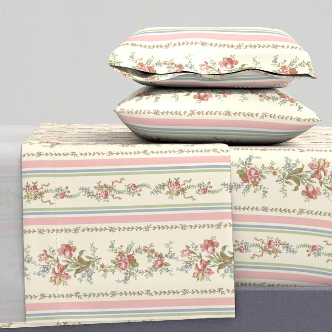 Cottagecore Stripe Sheets - Belvedere Floral by Peacoquettedesigns ...