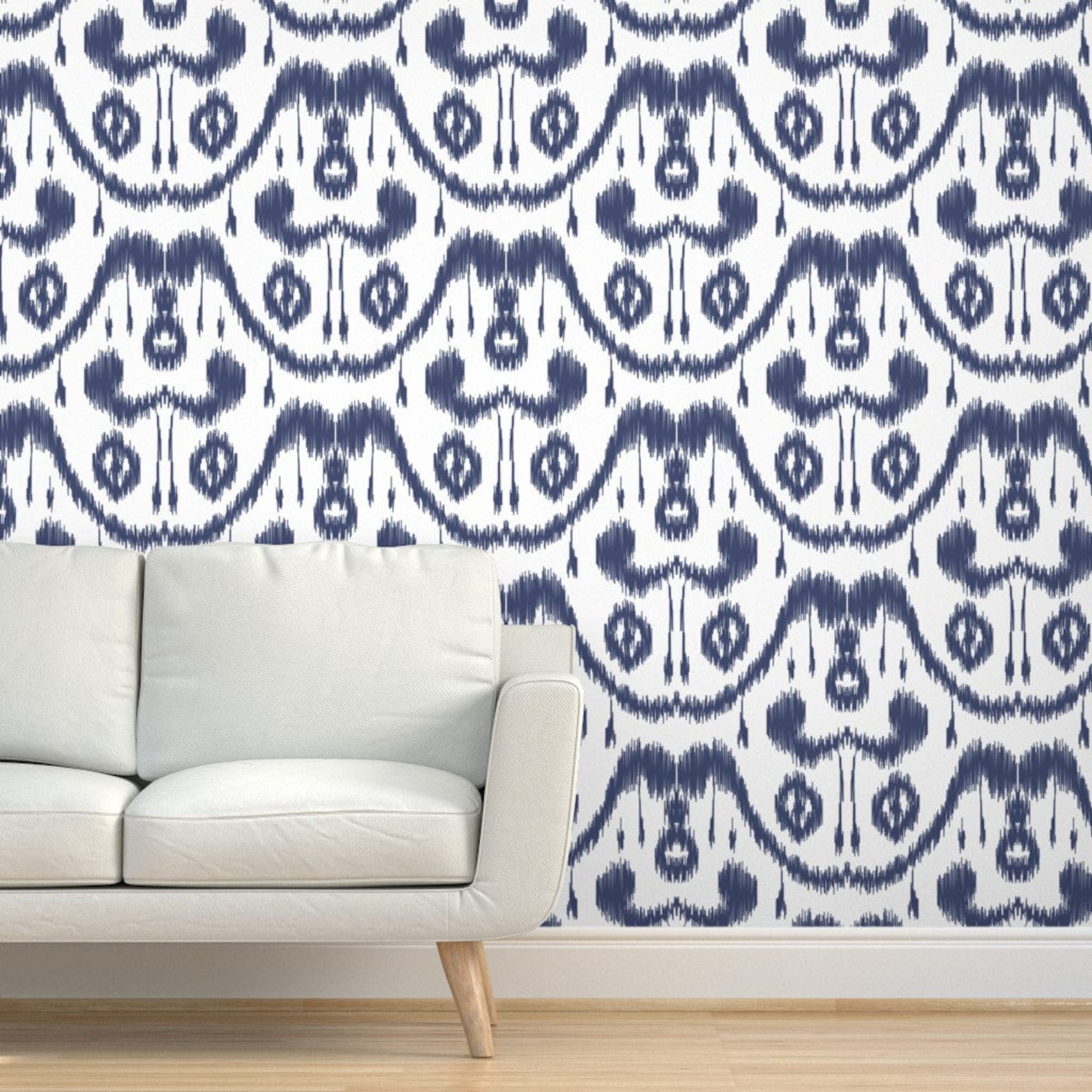 Ikat Commercial Grade Wallpaper Ikat Waves Indigo by - Etsy