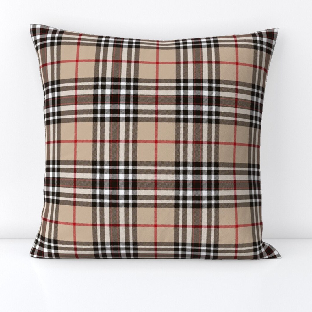 Classic Beige Plaid Throw Pillow - Tan Tartan Southdown Scottish Stripe ...