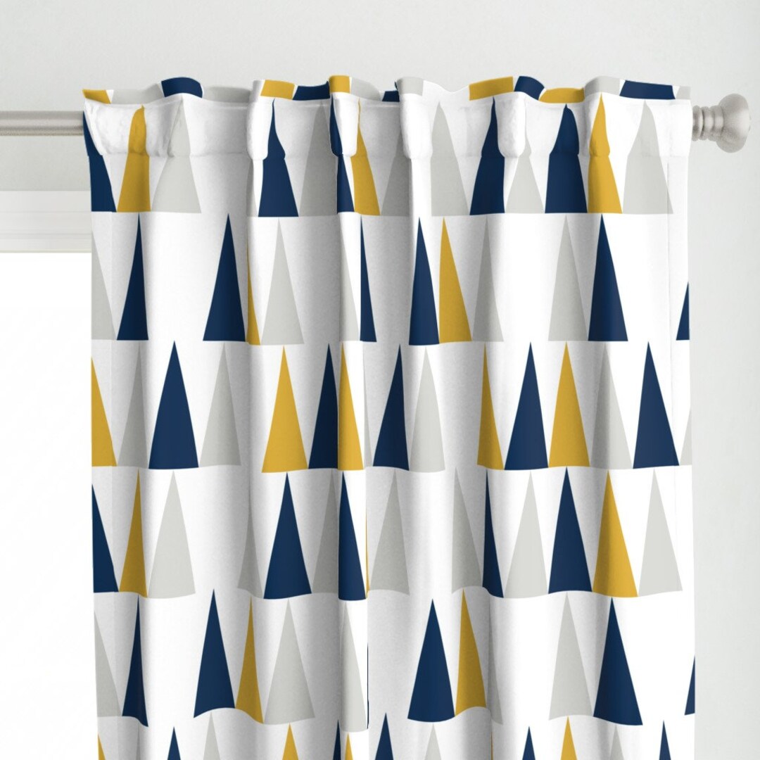 Arrows Curtain Panel - Blue Yellow Gray Triangles Geometric Chevron ...