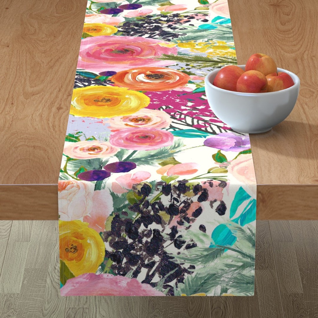 Watercolor Floral Table Runner Autumn Blooms Giant Bright by - Etsy