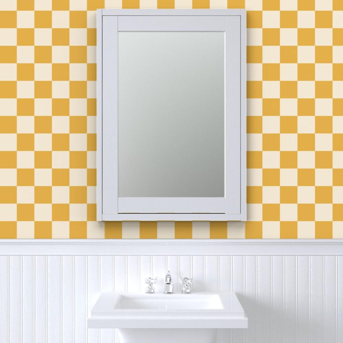 Retro Yellow Check Non-pasted Wallpaper Checkerboard - Mustard Yellow ...
