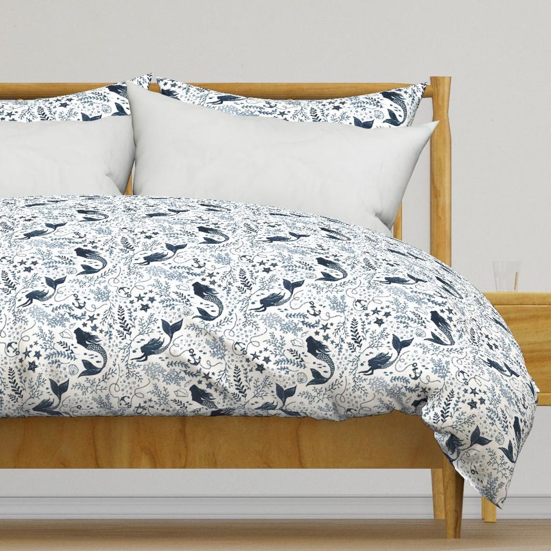 Blue White Mermaids Bedding - Mermaid Ocean by Adenaj - Fantasy Ocean ...