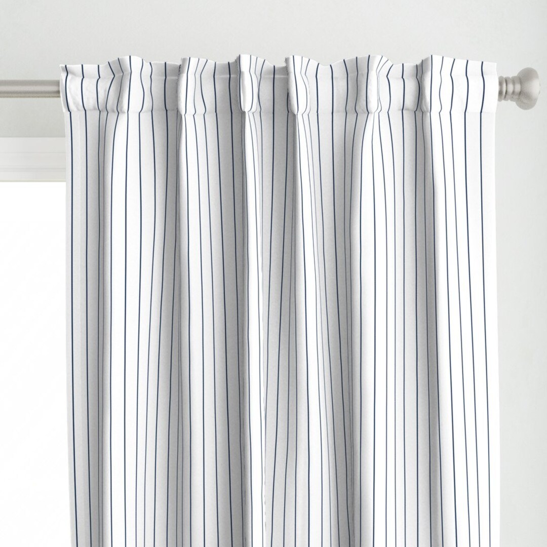 Pinstripe Curtain Panel Navy Pinstripe on White by Glimmericks Blue ...