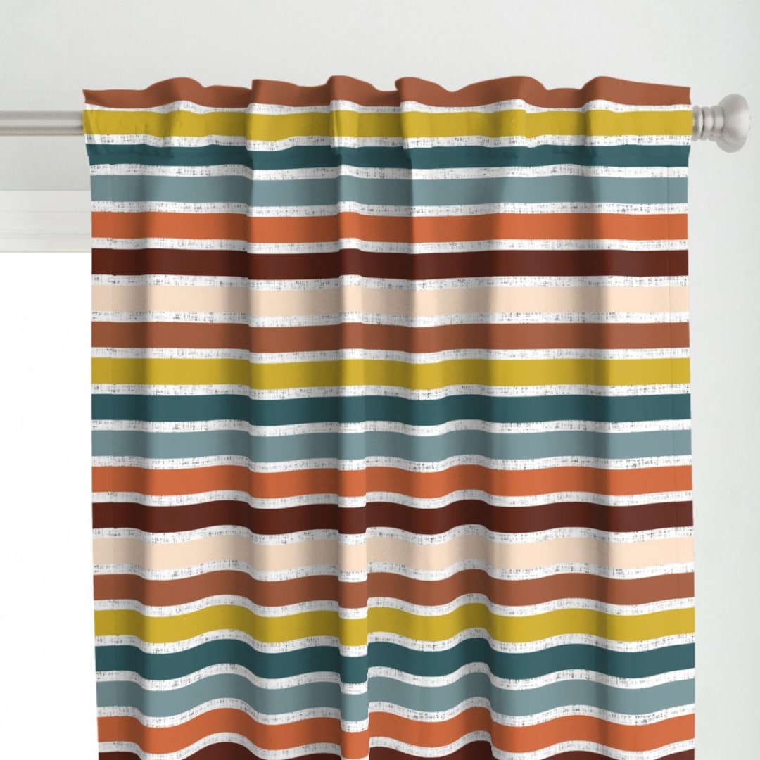Earth Tones Curtain Panel Stripes White Linen Clay by - Etsy