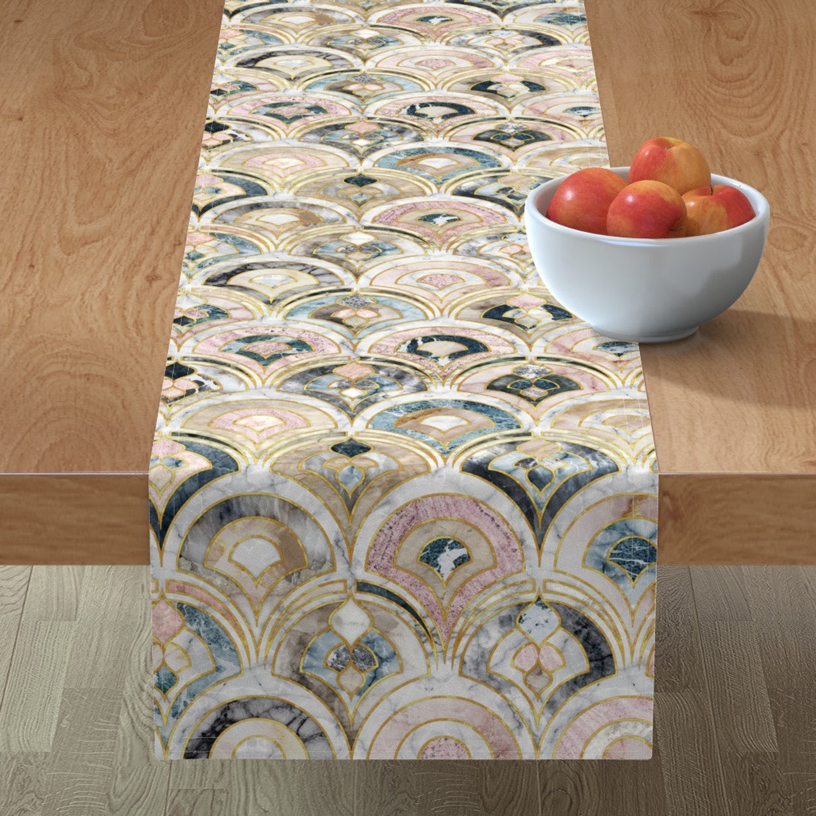 Art Deco Table Runner Marble Art Deco Soft Pastels by | Etsy