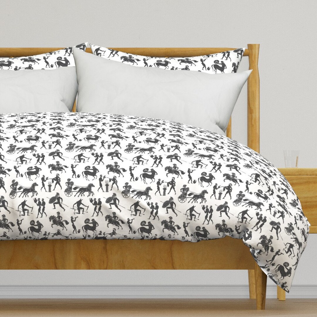 Mythology Bedding Figures in Charcoal by Thinlinetextiles Greek Heroic ...