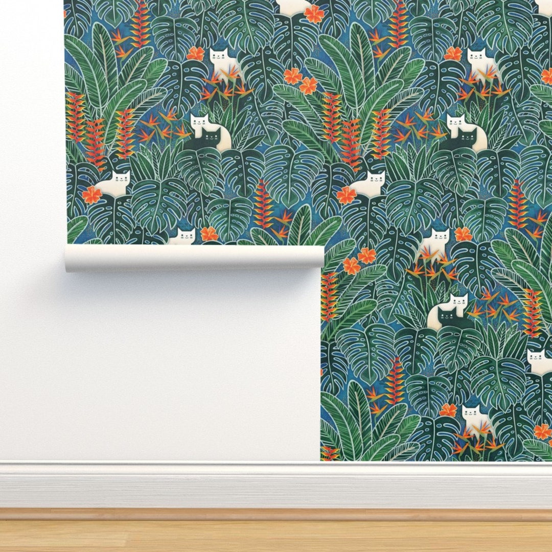 Watercolor Cats Non-pasted Wallpaper - Tropical Cats Large by Patricia ...