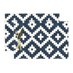 Indigo Aztec Placemats Set of 2 Geometric Indigo by | Etsy