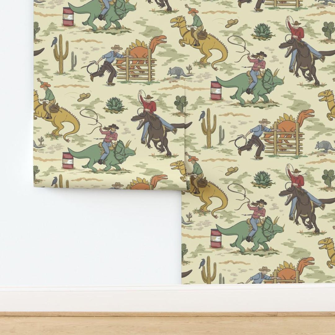Wild West Non-pasted Wallpaper Cowboy Cowgirl Dinosaurs Kids - Dinosaur ...